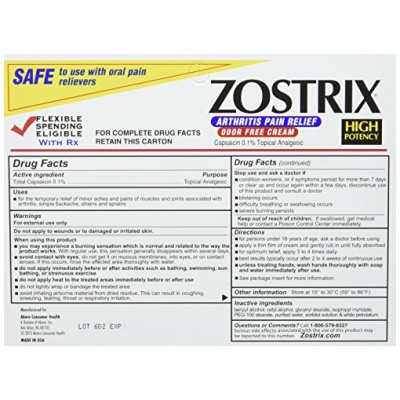 Zostrix High Potency Arthritis Cream 0.1% 2 oz Wholesale Supplier 🛍️ ...