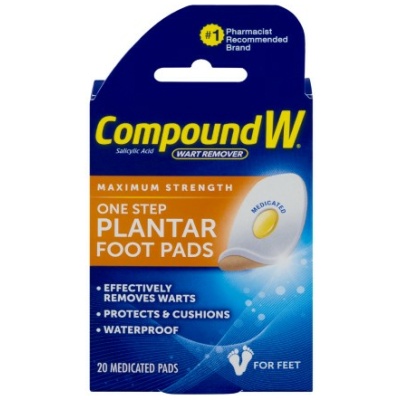 Compound Maximum Strength One Step Plantar Wart Remover Foot Pads, 20 ...